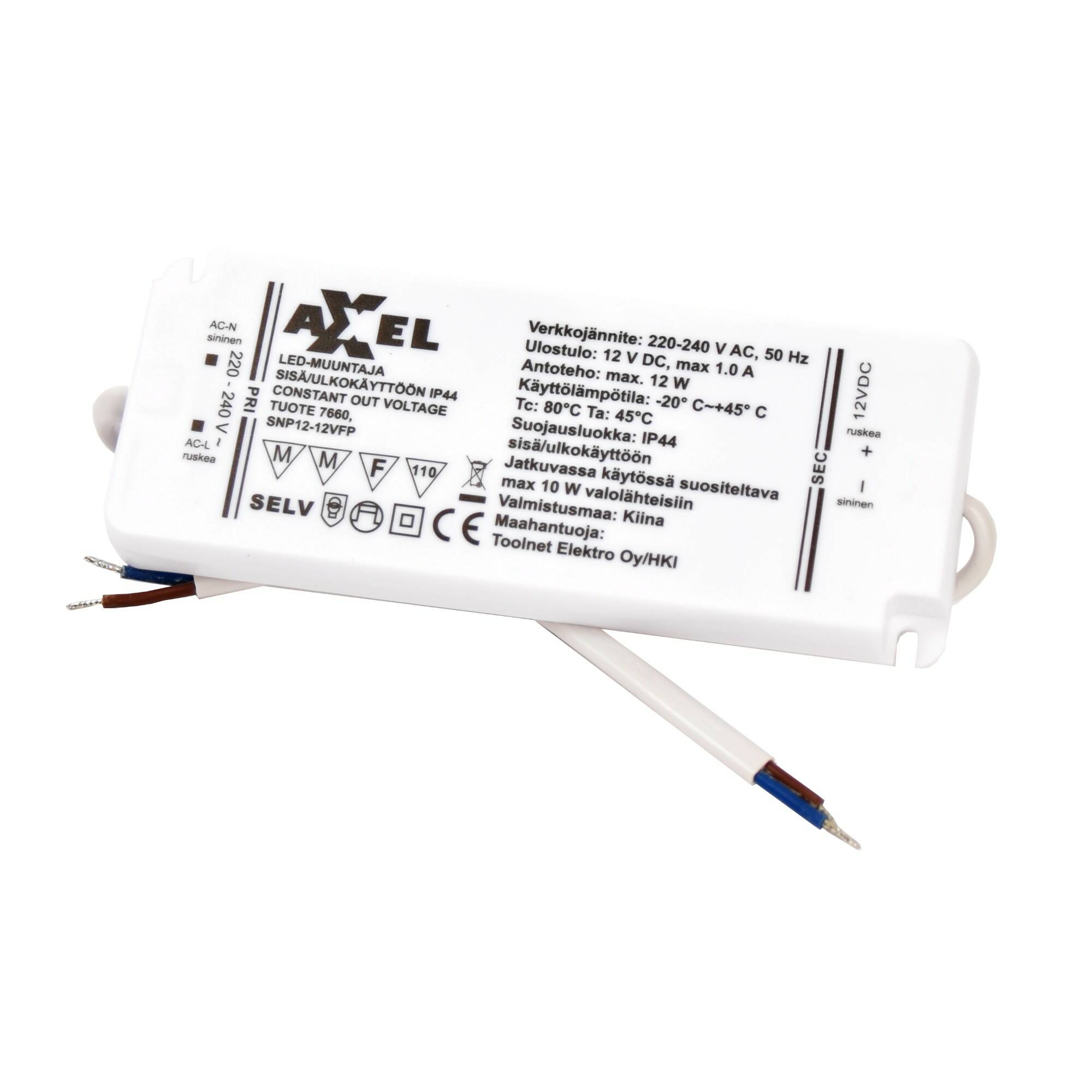 AXXEL LED muuntaja 12VDC 220-240V AC 12W IP44 - Toolnet verkkokauppa